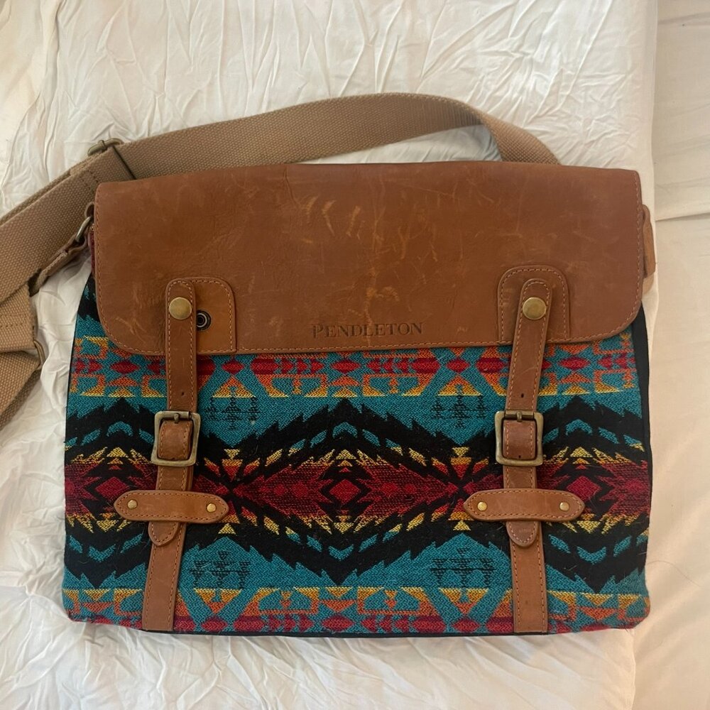 Vintage Leather + Wool Pendleton Messenger Laptop Bag - Gem